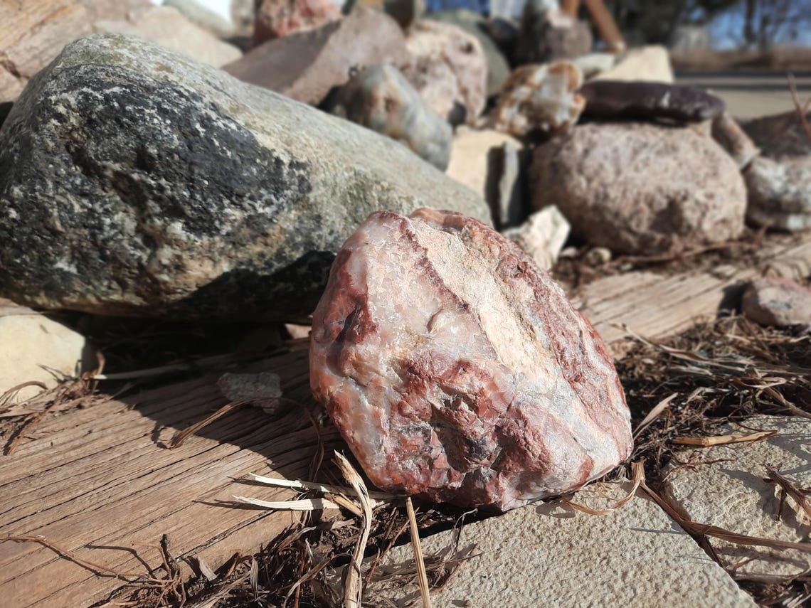Large and Loud Red, White, and Grey Prairie Agate Decorative Stone ...
