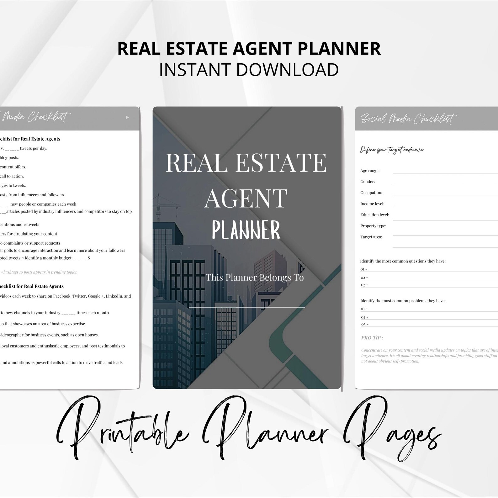 Real Estate Agent Planner, Weekly Planner, Social Media Checklist, Goal ...
