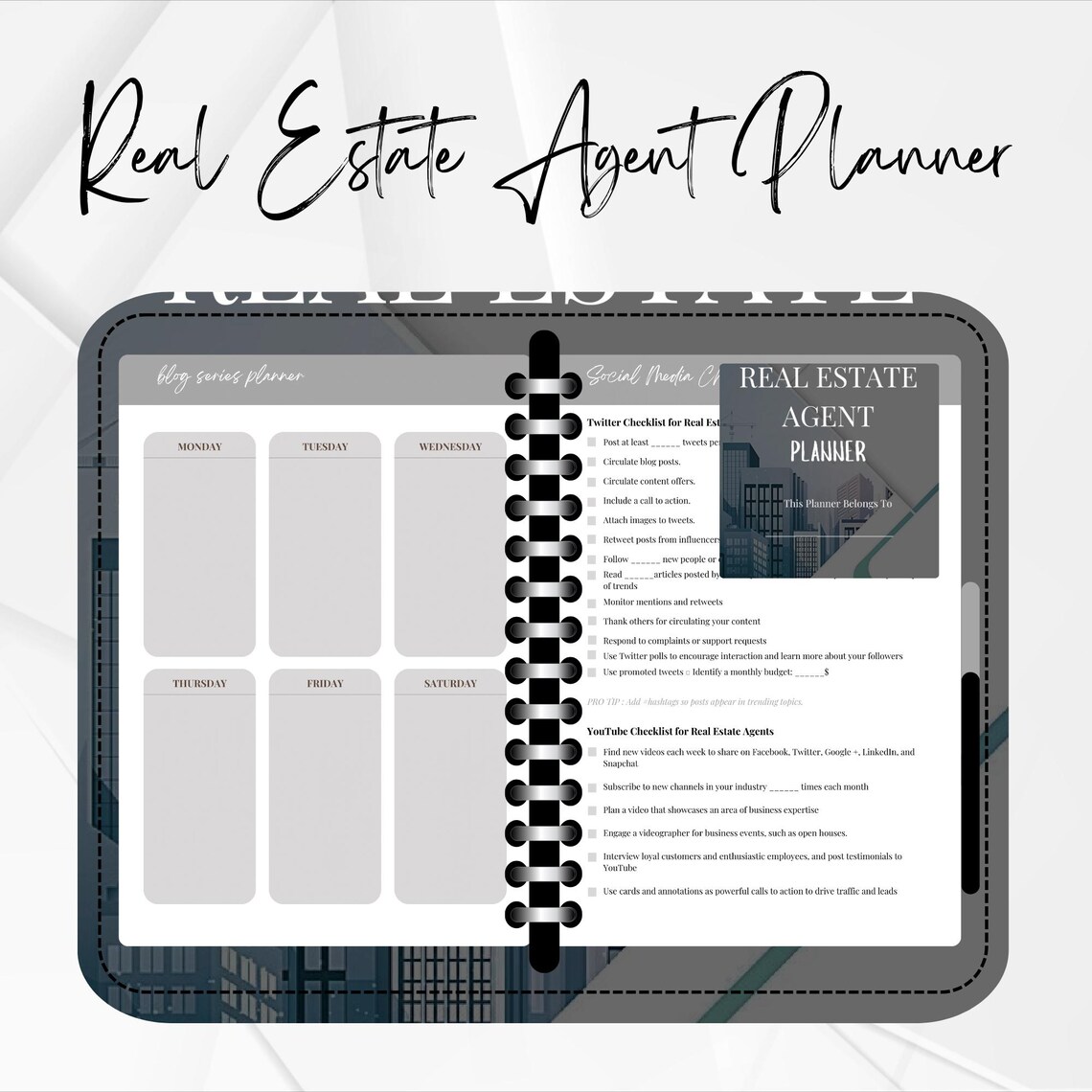 Real Estate Agent Planner, Weekly Planner, Social Media Checklist, Goal ...