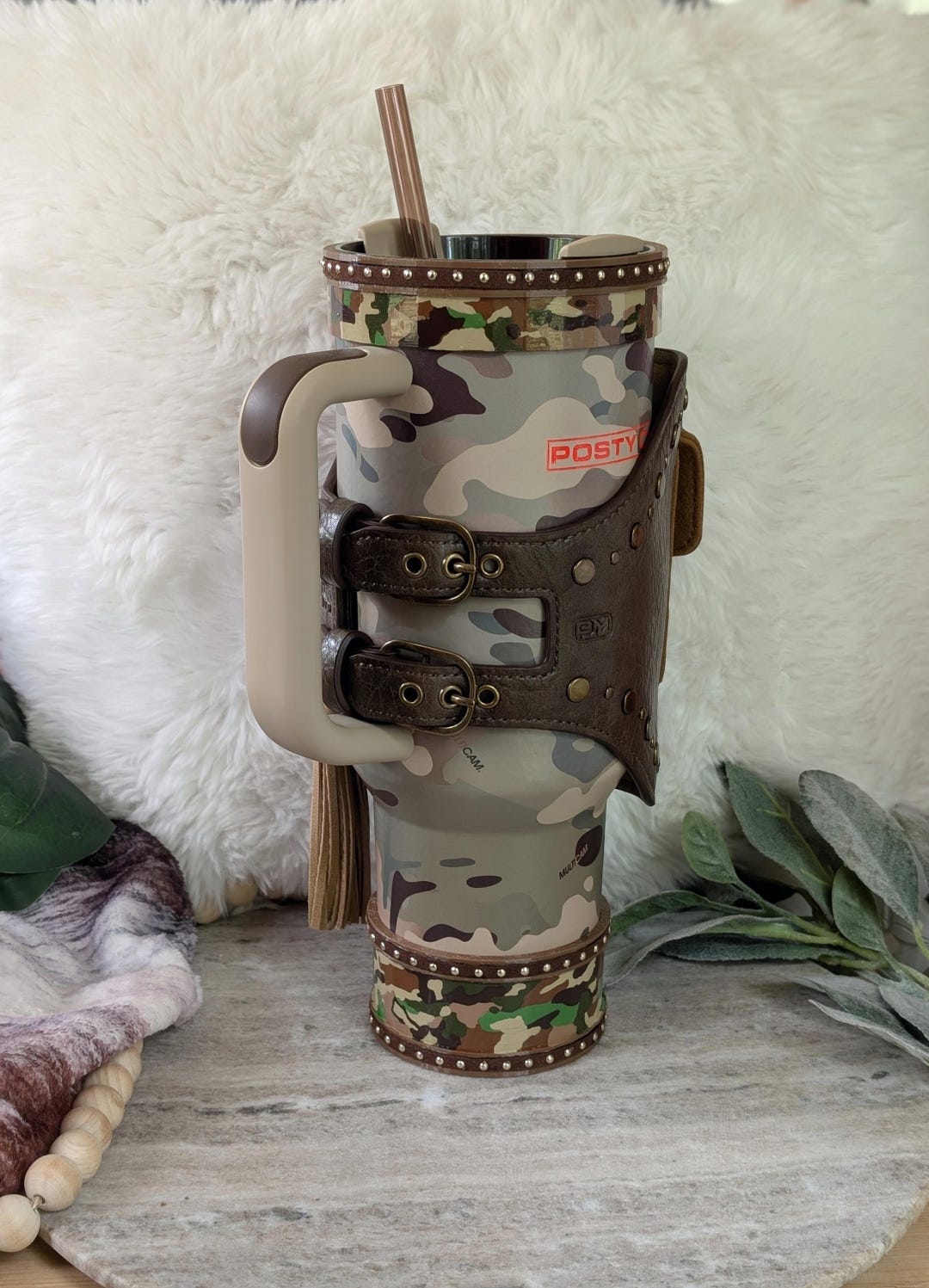Studded Camo Tumbler Boot or Bangle Hand Painted for Stanley Tumbler ...