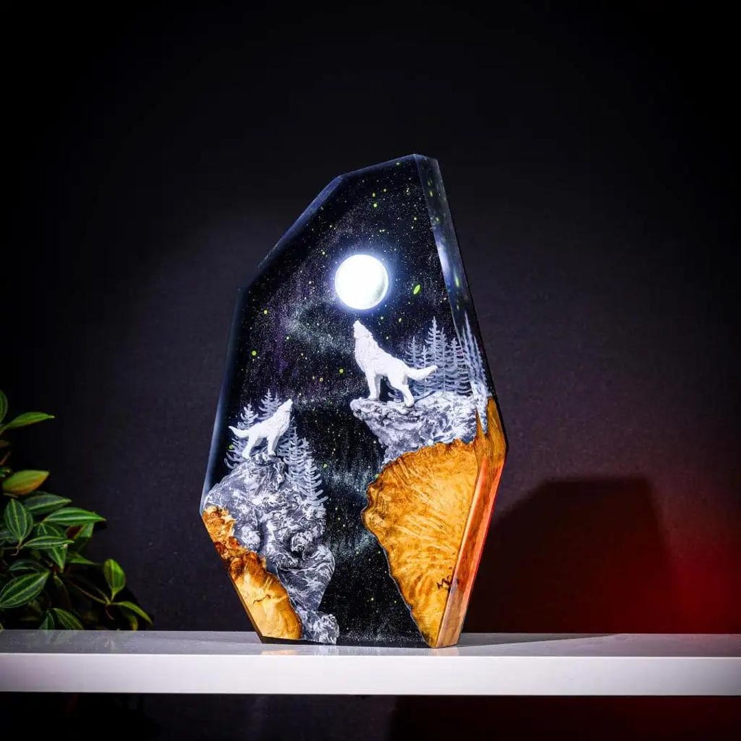 Aurora Borealis Lamp Howling Wolf Northern Lights Lamp Alaska Decor ...