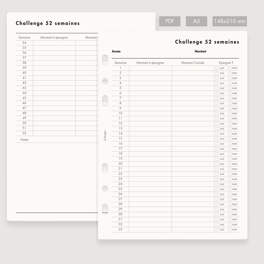 52 Week Challenge - A5 - Printable Savings & Budget: Savings Tracking ...