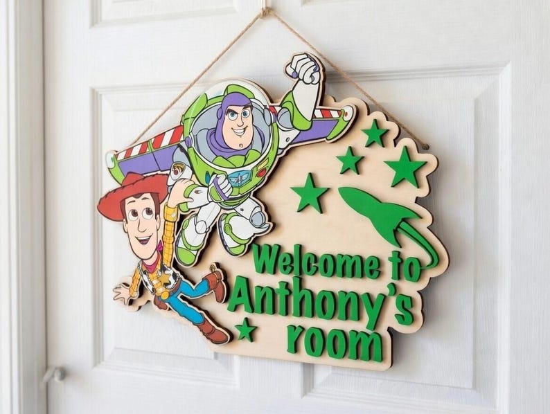 Personalized Buzz Woody Space Room Sign, Toy Story Kids Door Decor ...