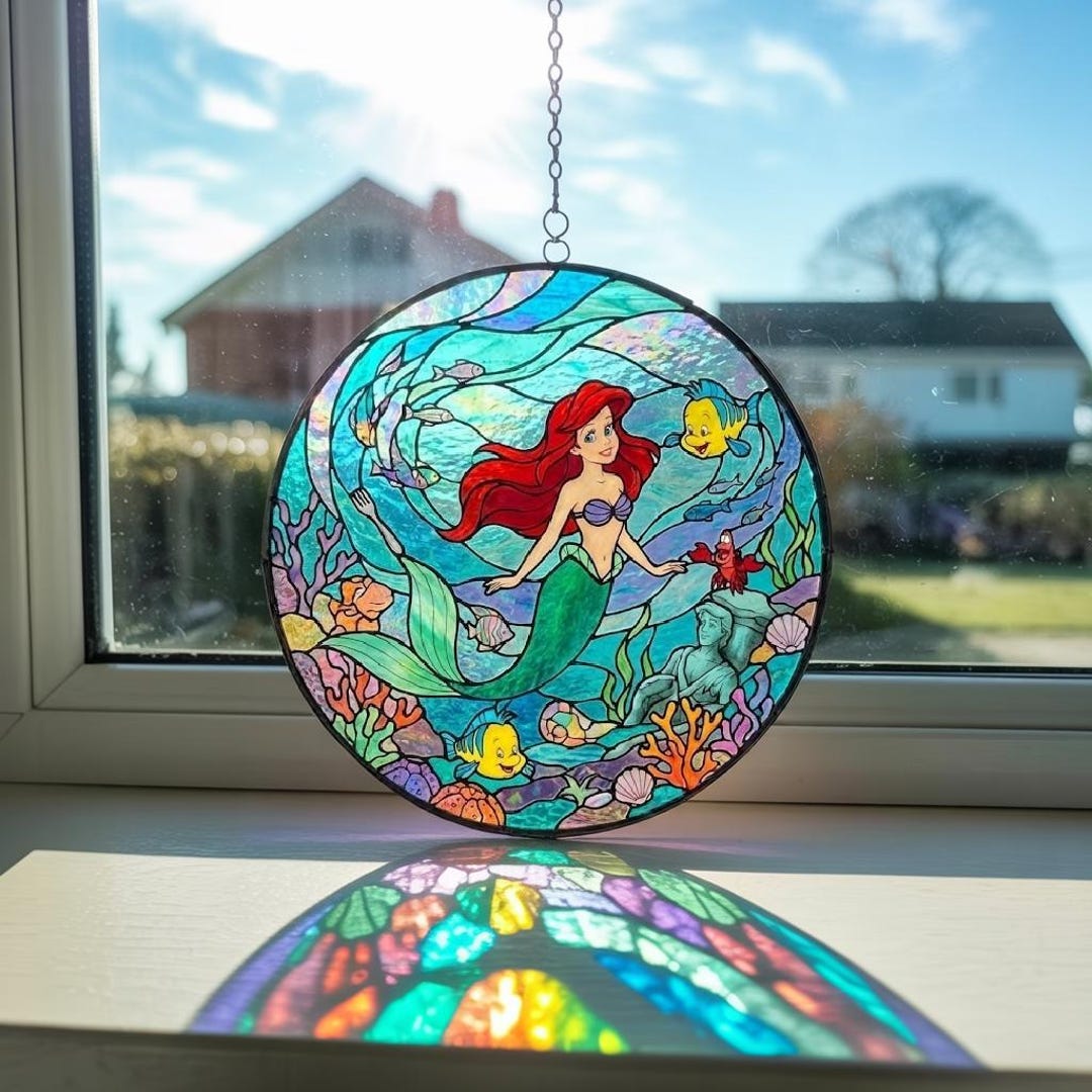 Ariel Little Mermaid Stained Glass Suncatcher, Ocean Princess Window ...