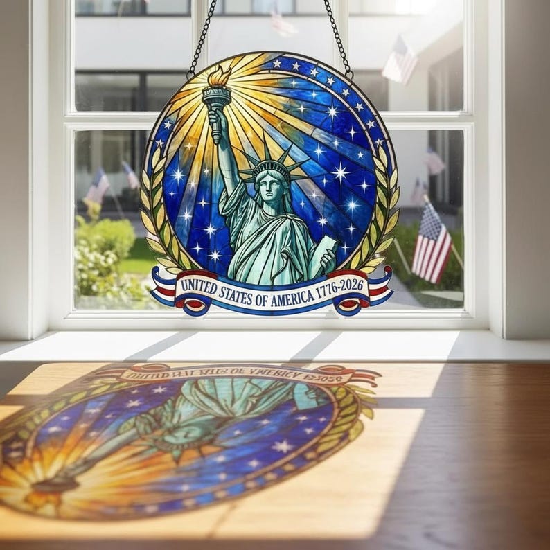 Statue of Liberty USA 250th Anniversary Stained Glass Suncatcher ...