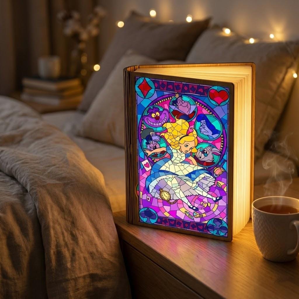 Alice in Wonderland Book Lamp, Cheshire Cat Mad Hatter Scene, LED ...
