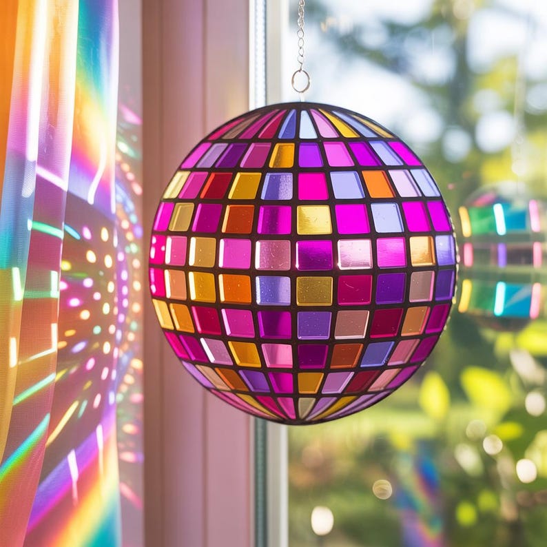Disco Ball Suncatcher, Faux Disco Ball,colorful Window Decor,retro ...