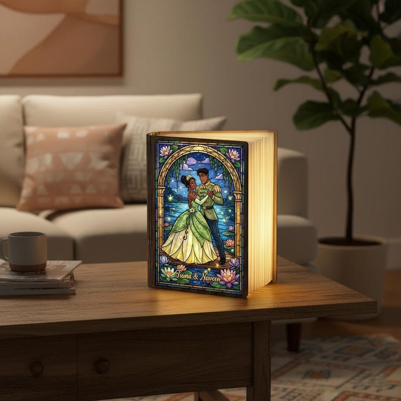 Tiana and Naveen Book Lamp, Princess and the Frog Dancing Scene, LED ...