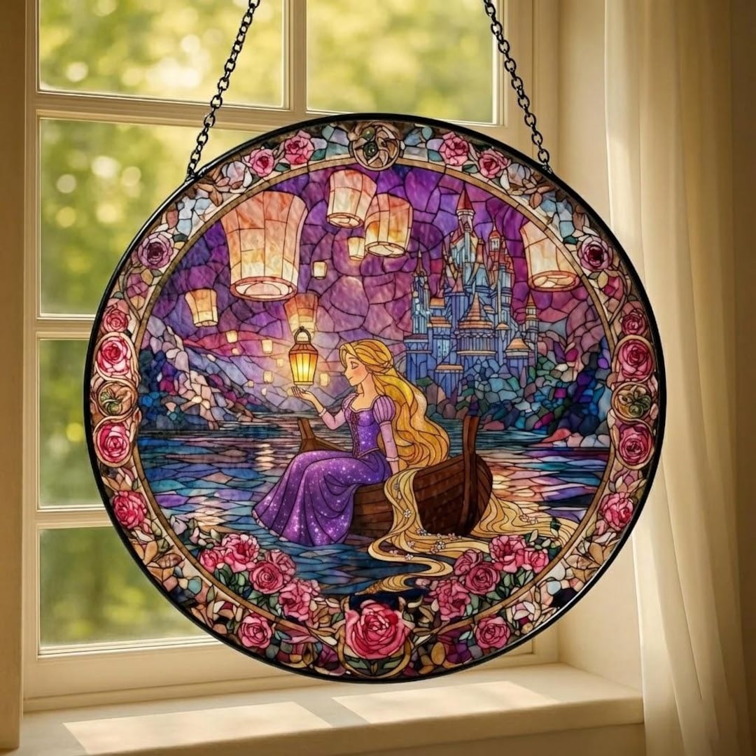 Rapunzel Tangled Stained Glass Suncatcher, Tower Princess Window Art ...