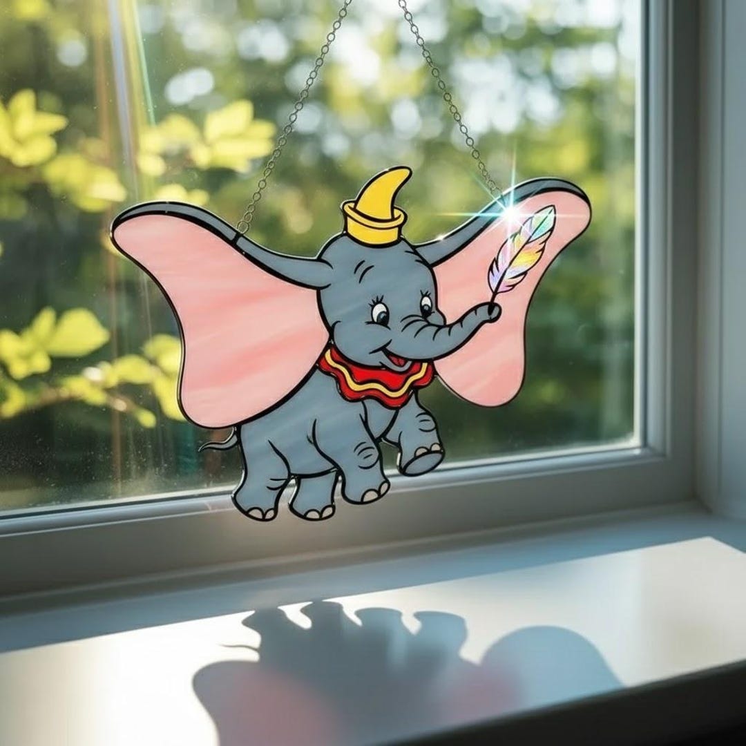 Cute Dumbo Elephant Suncatcher Ornament, Disney Dumbo Window Hanging ...
