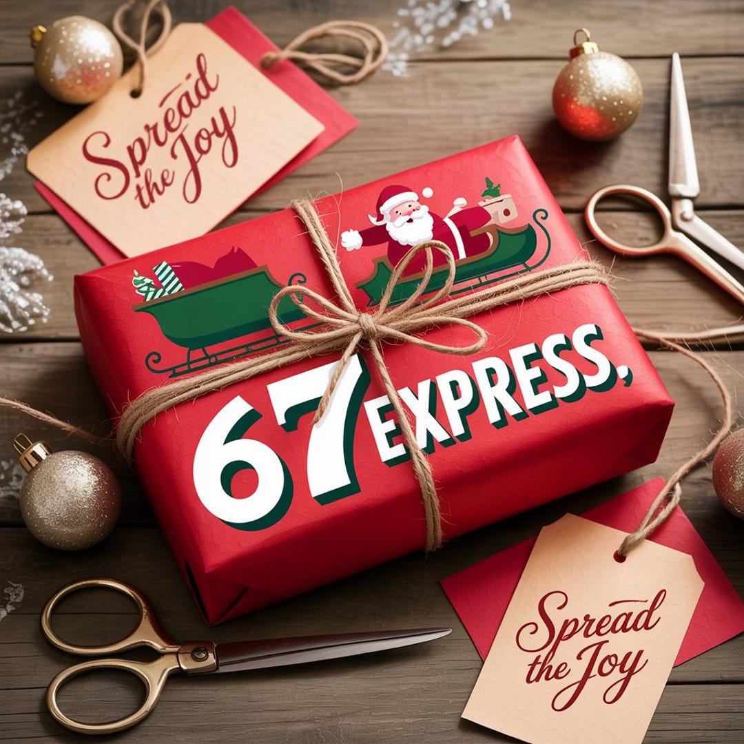 67 Express Wrapping Paper, Santa Sleigh Christmas Gift Wrap, Red Green ...