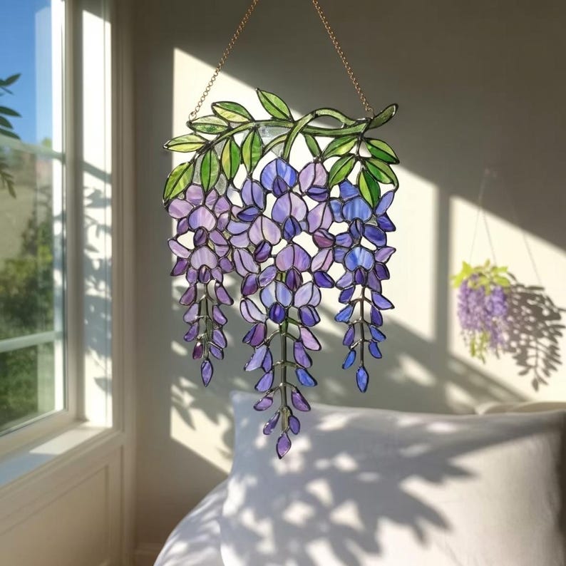 Wisteria Suncatcher, Hanging Purple Wisteria Window Decor, Cascading ...
