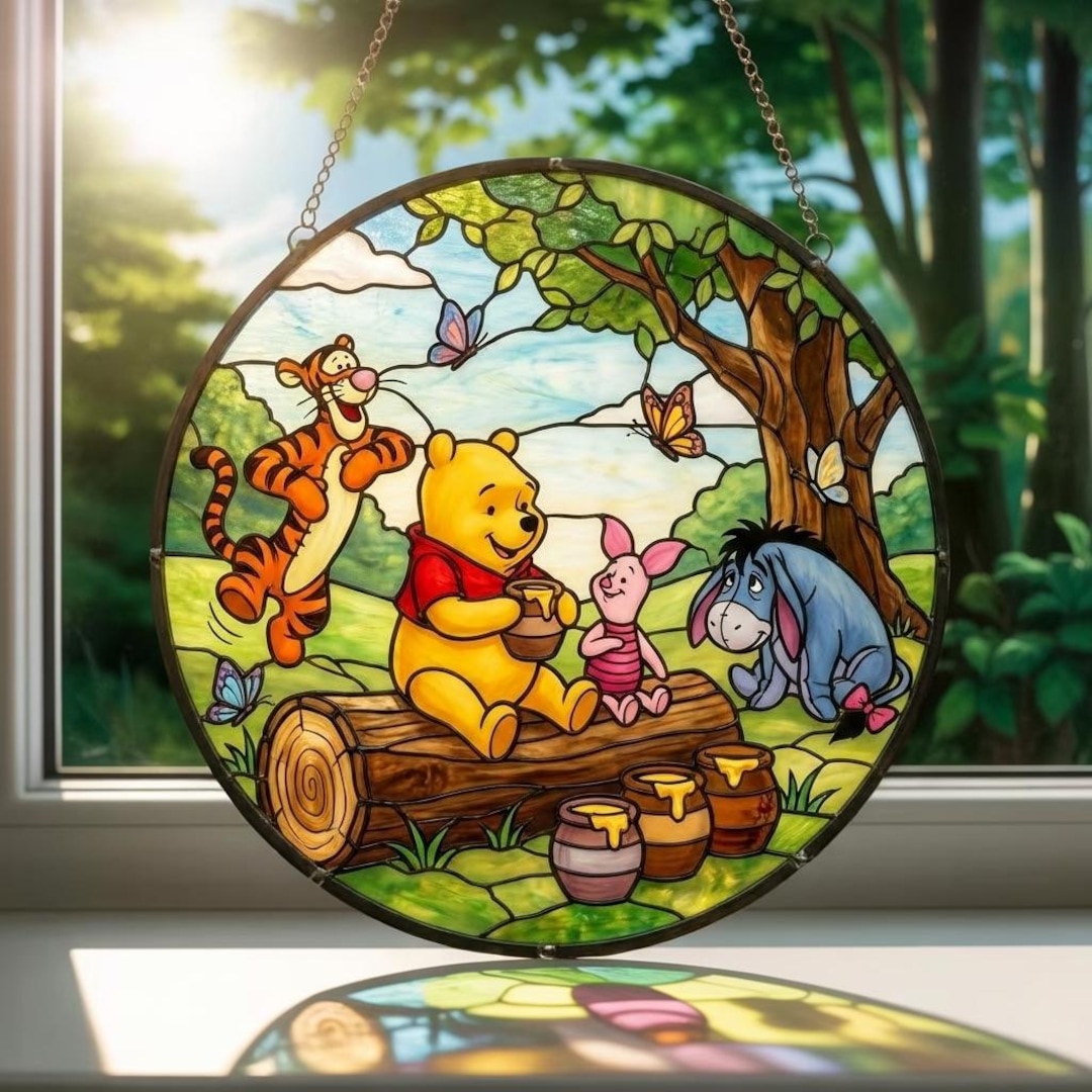 Winnie the Pooh Stained Glass Suncatcher, Pooh and Friends, Disney Pooh ...