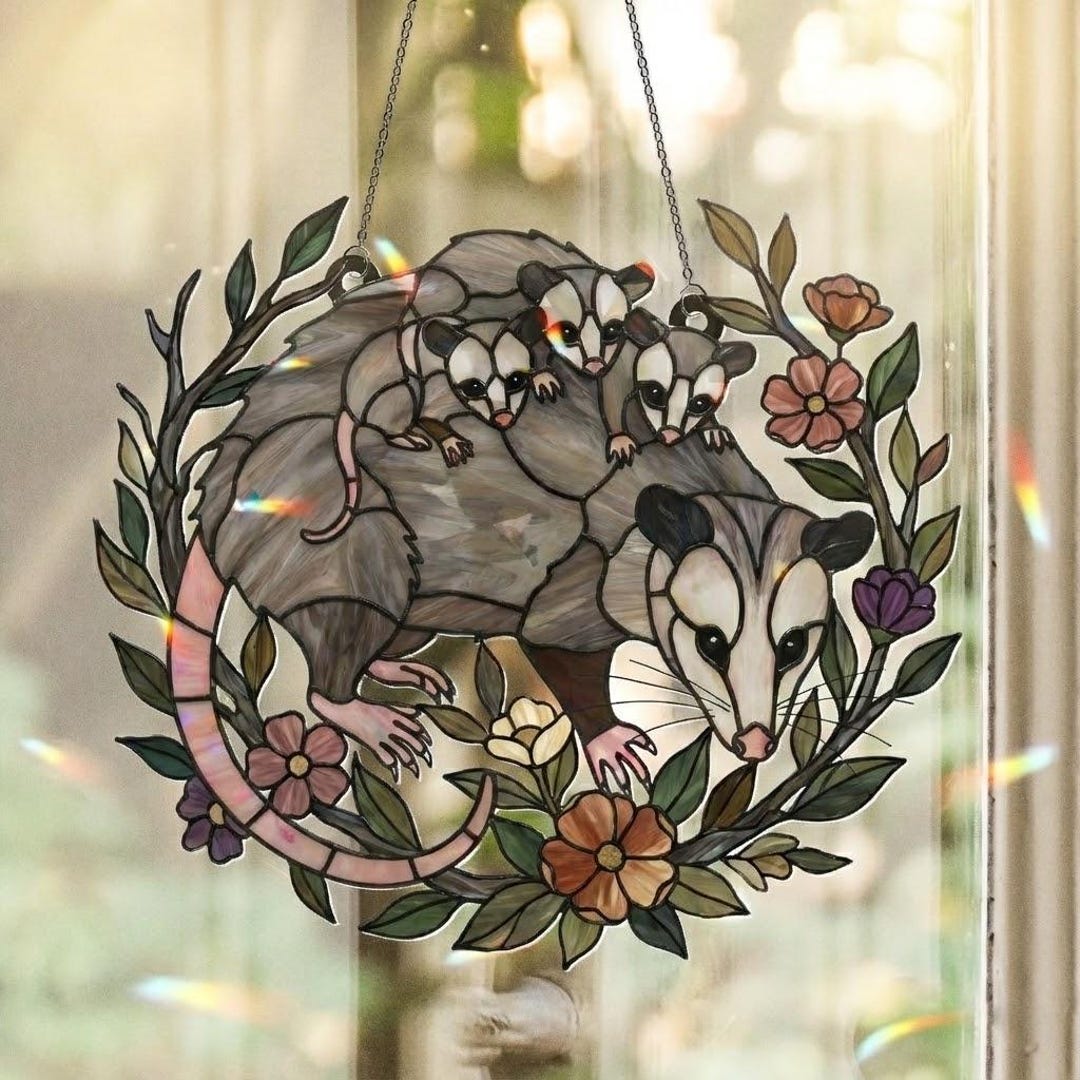 Opossum Family Suncatcher, Mama Possum With Babies Sun Catcher ...