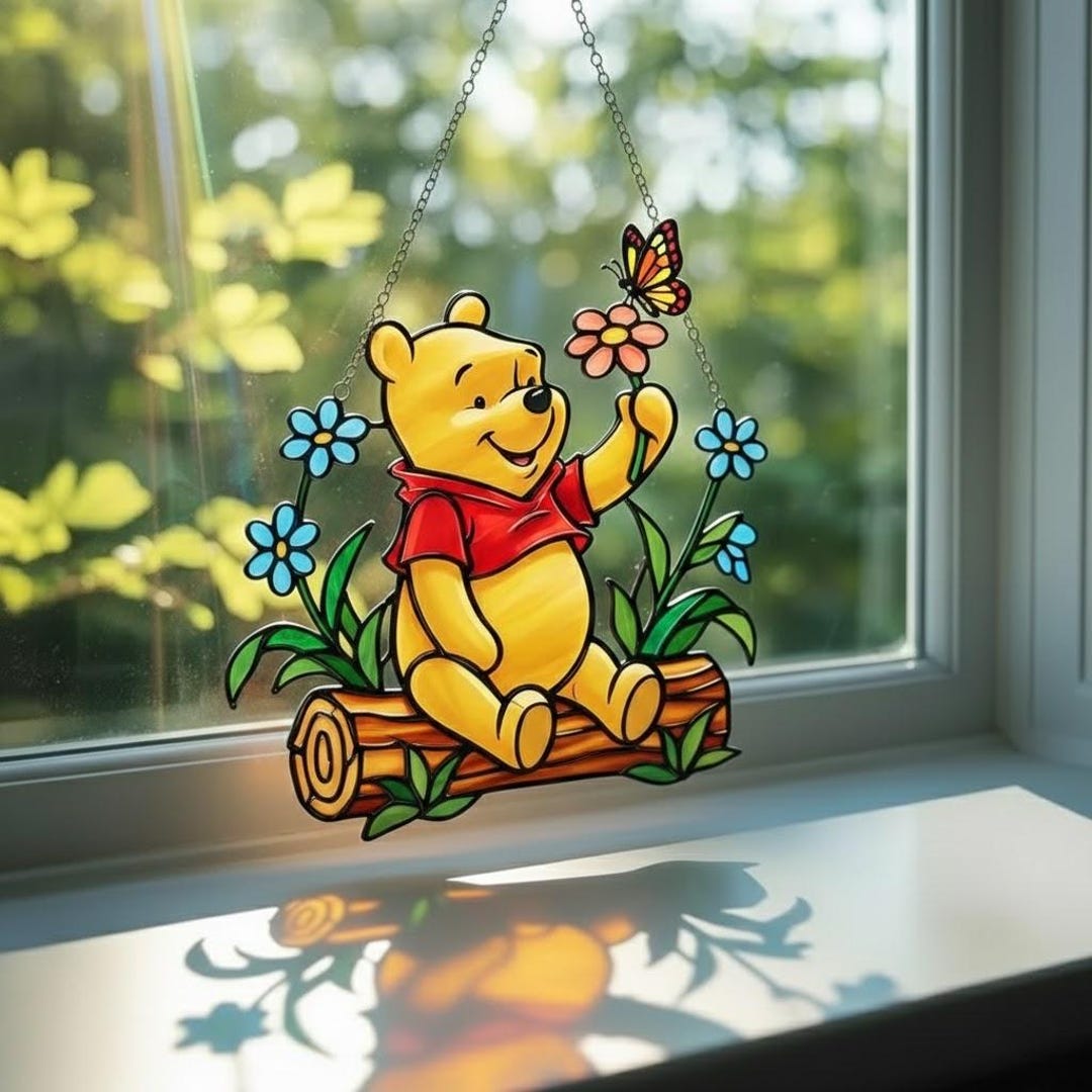 Winnie the Pooh Acrylic Suncatcher, Cute Pooh Bear Window Hanging Art ...