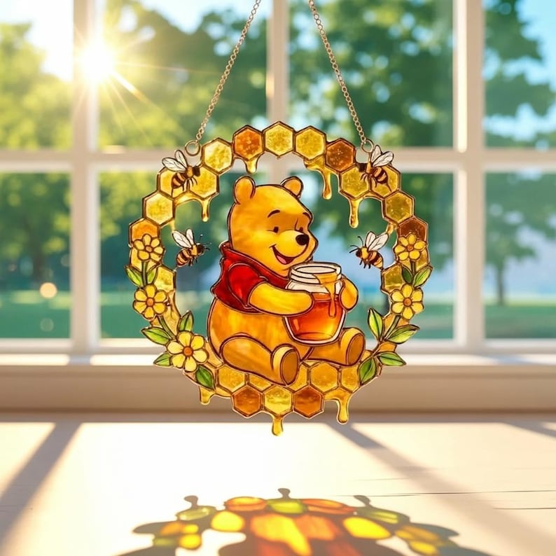 Winnie the Pooh Honey Suncatcher, Pooh Bear Window Hanging, Honeycomb ...