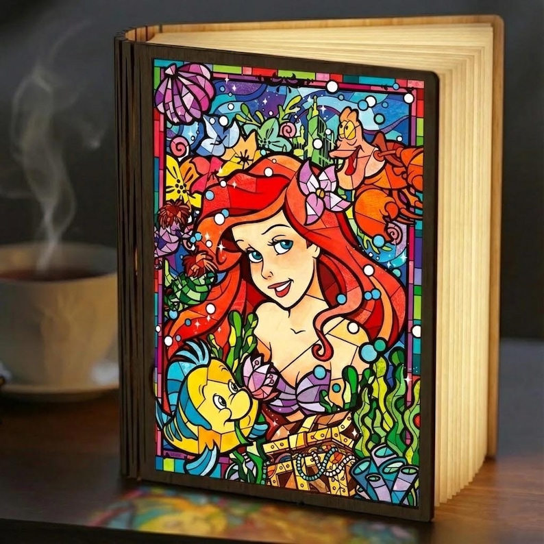 The Little Mermaid Book Lamp, Ariel Lamp, Under the Sea Princess Scene ...