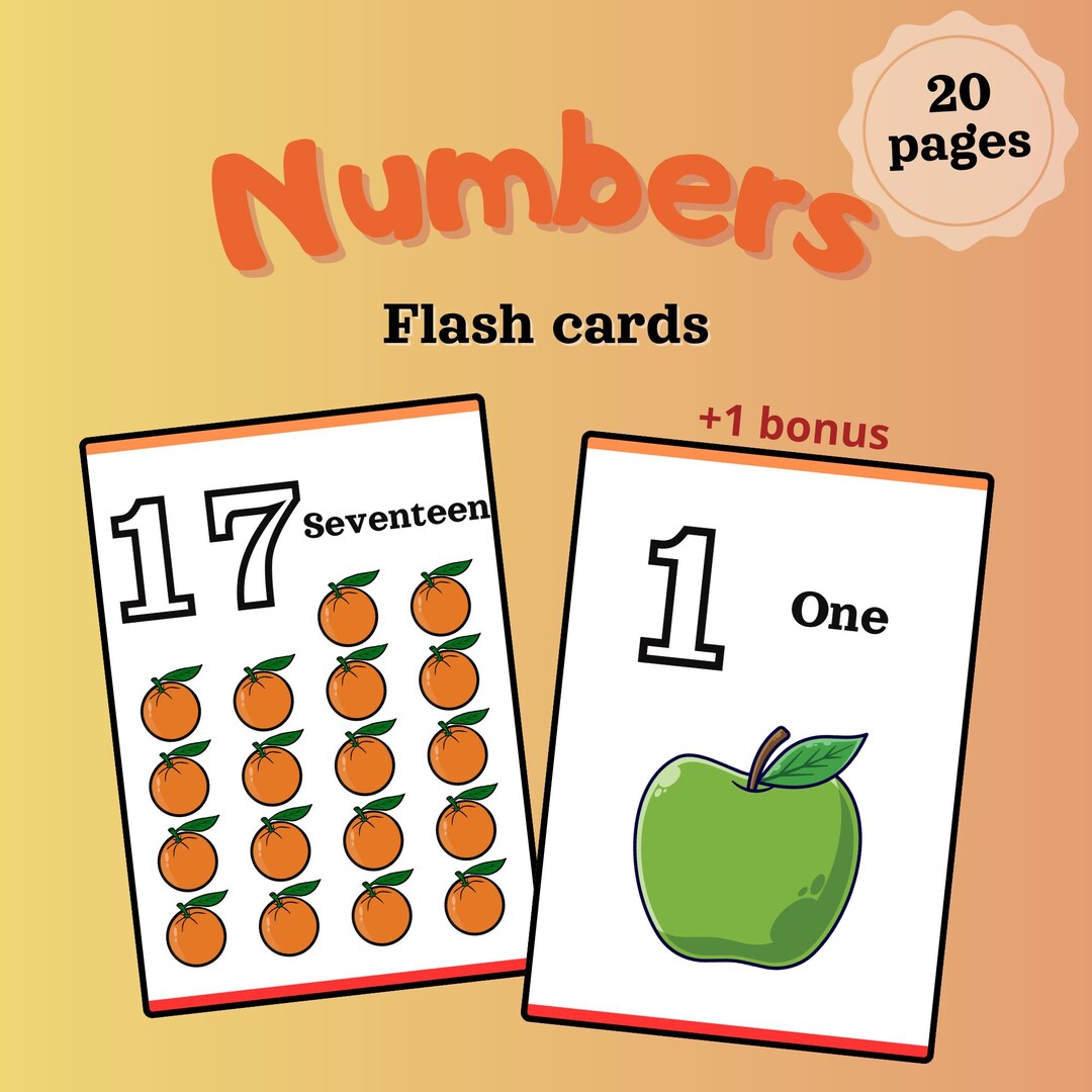Numbers Flash Cards for Kids 20 Educational Practice Sheets 1 Bonus - Etsy