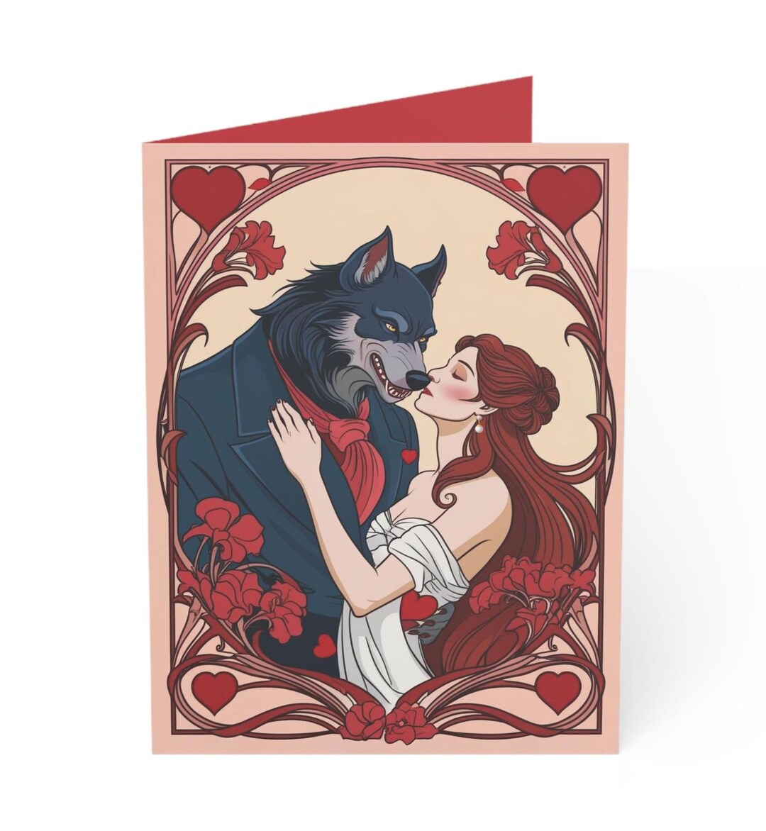 Werewolf Card Greeting Red Heart Design, 1 Pc Blank Inside All ...
