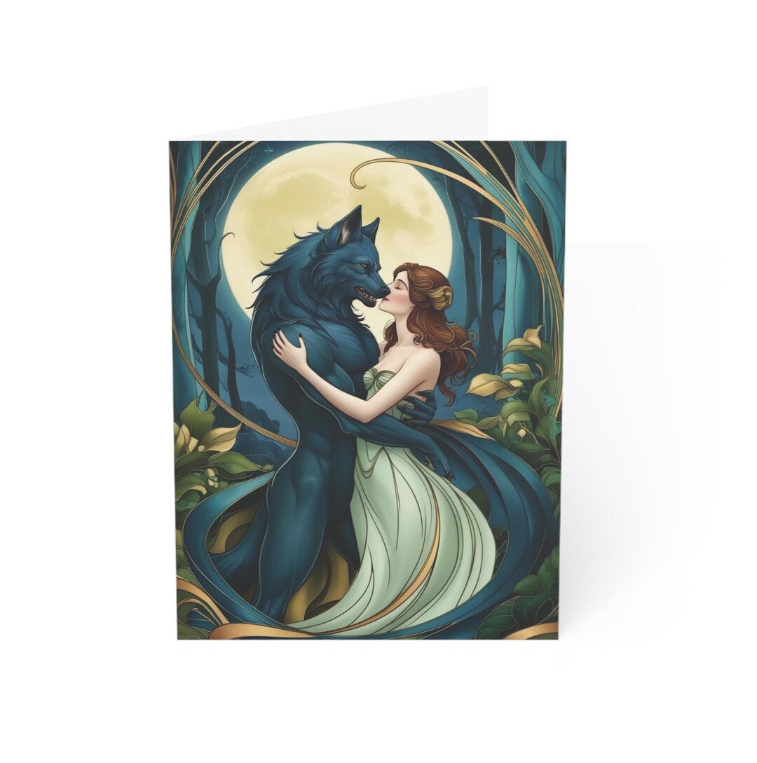 Werewolf Card Greeting Blue Green Design, 1 Pc Blank Inside All ...