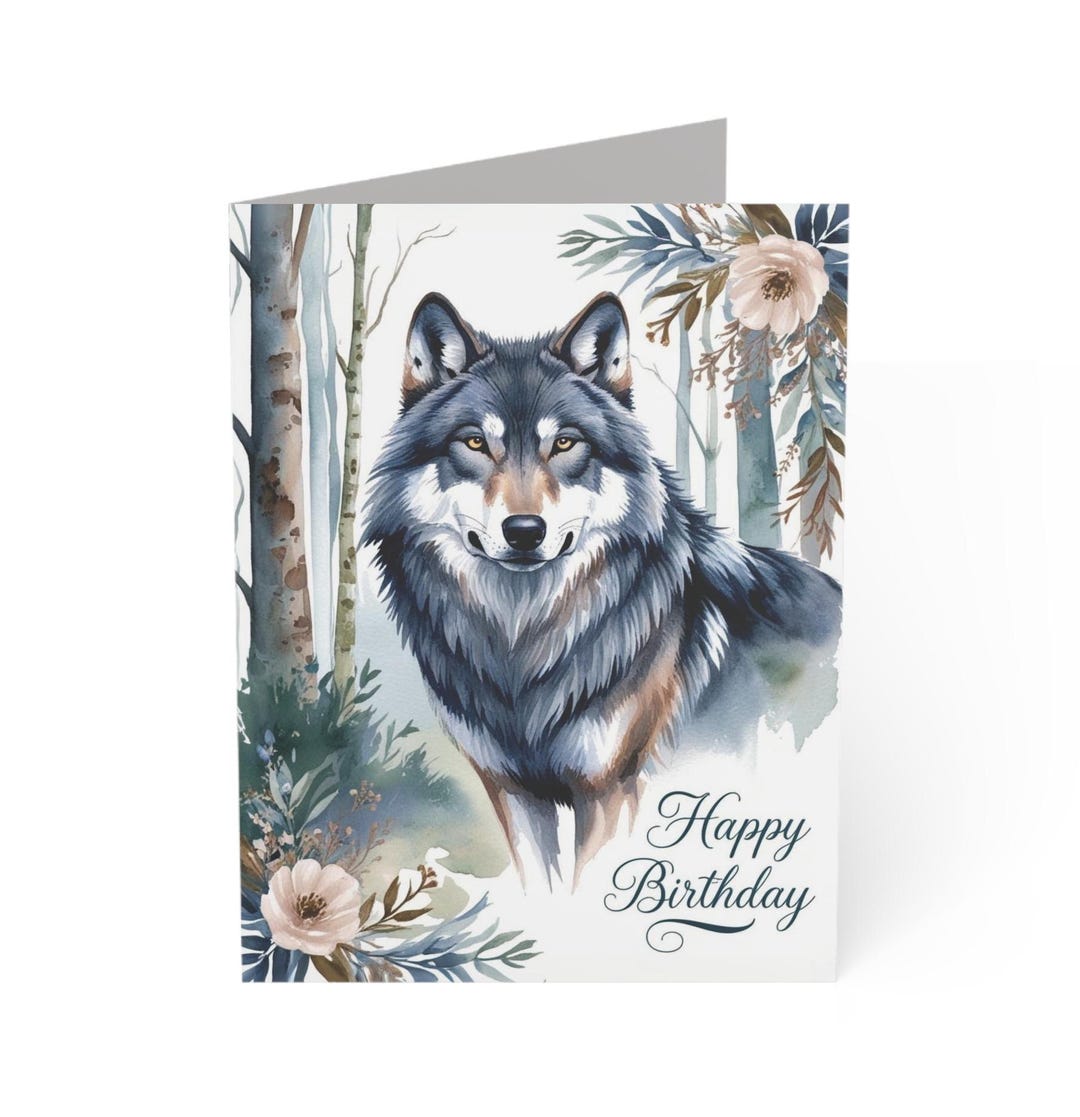 Wolf Birthday Greeting Card Wildlife Water Color 1 Pc 10 30 50 ...