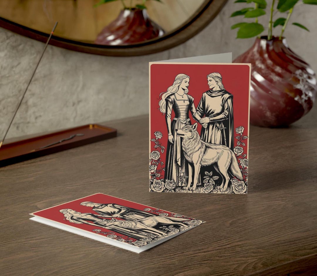 Medieval Greeting Cards Couple Rose Field Wolf Graphic, Medieval Times ...