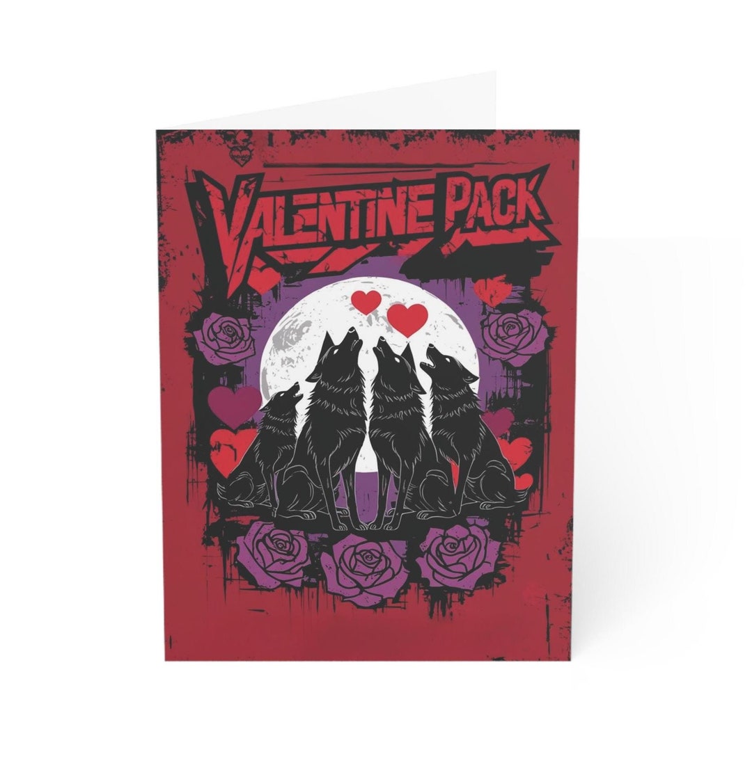 Galentines Card, Goth Witchy Wolf Pack Friends, Floral Rose Design, 1 ...