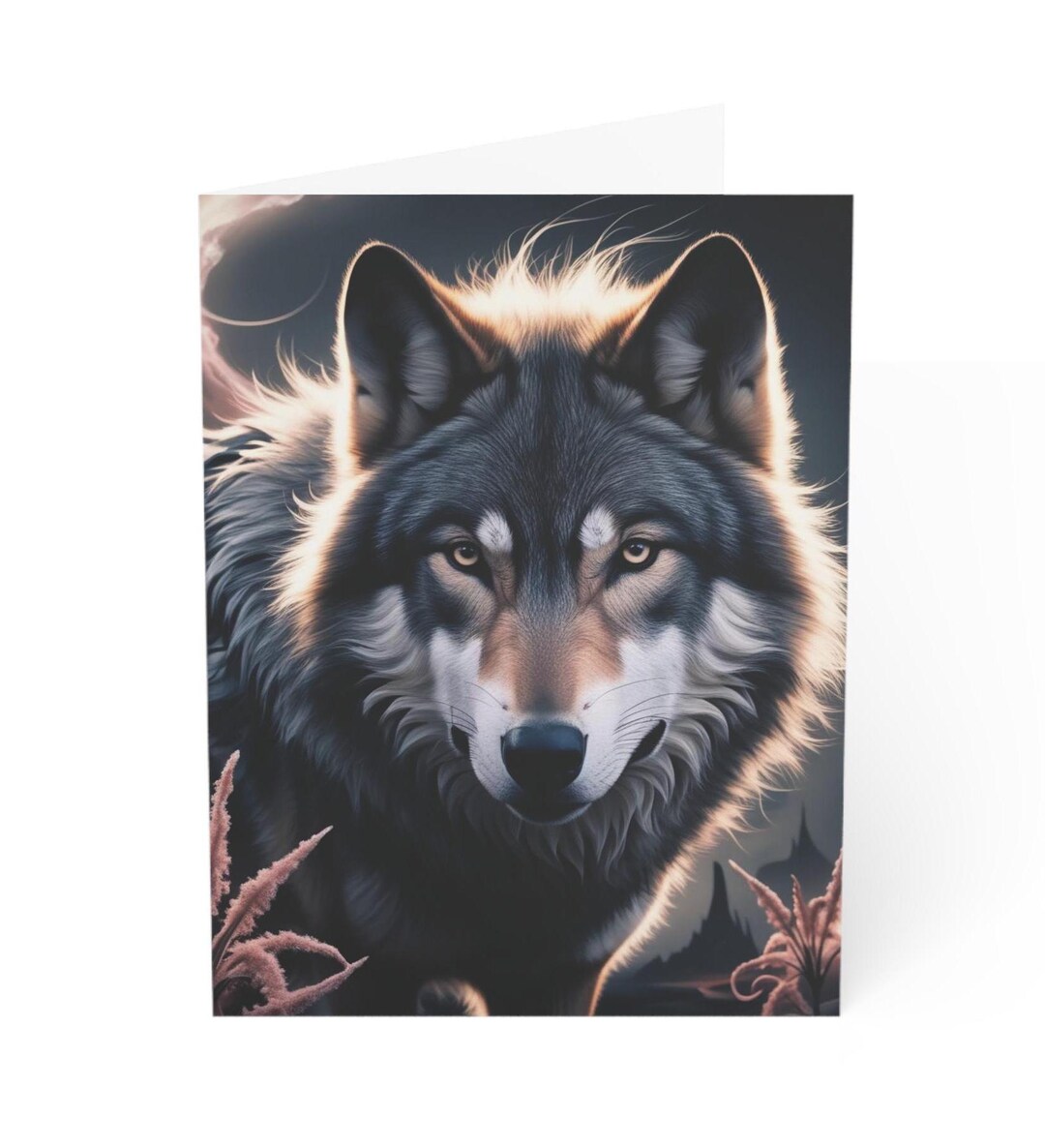 Wolf Card, Wolf Head Face Graphic, Wolfdog Animal Print Stationery, Set ...