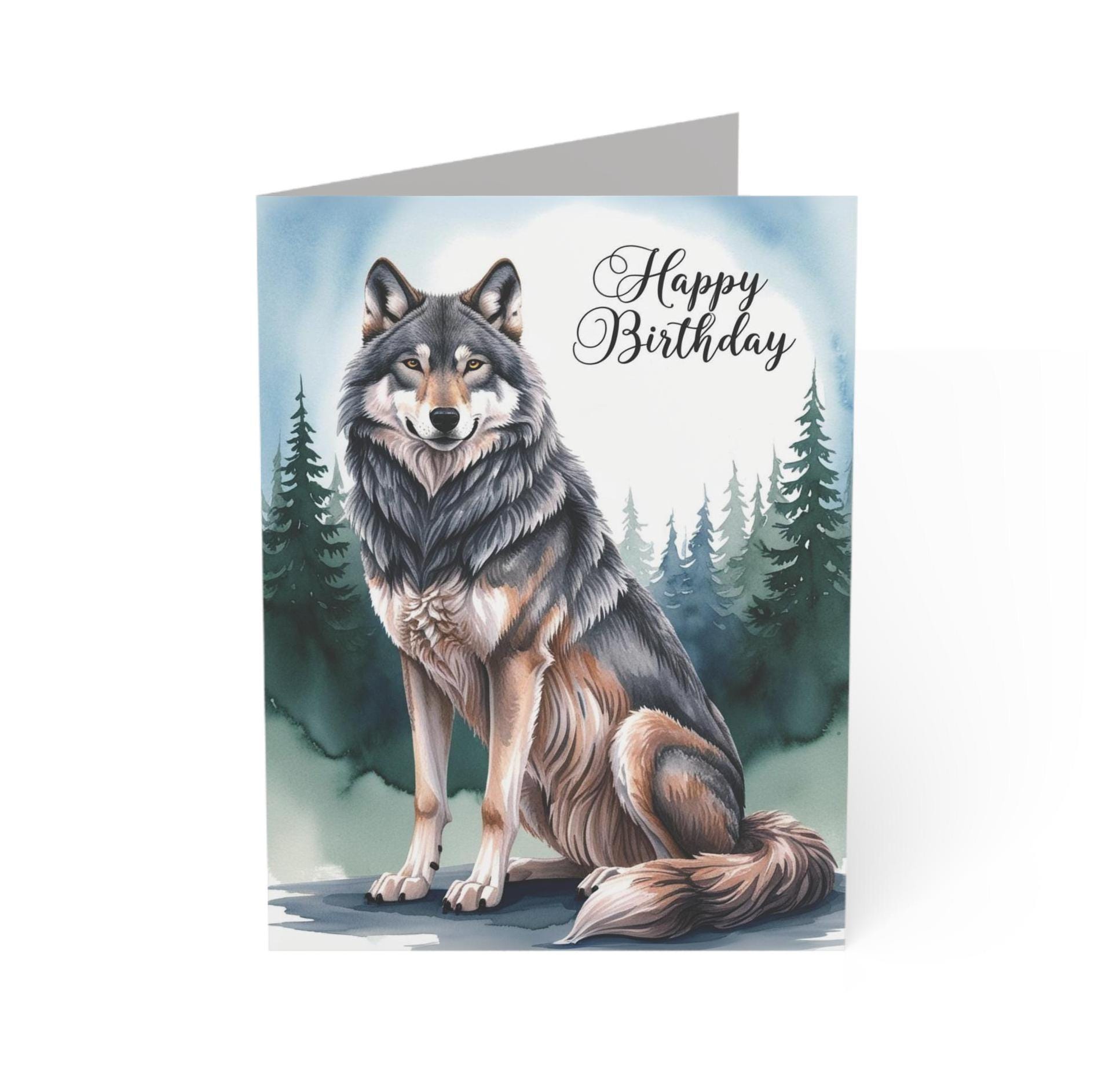 Wolf Dog Birthday Greeting Card Wildlife Water Color 1 Pc 10 30 50 ...