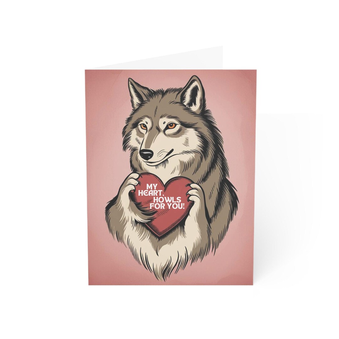 Wolf Birthday Card Love Greeting Heart Design 1 Pc Blank Inside, My ...