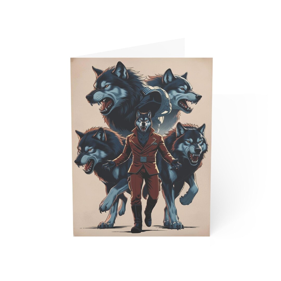 Groomsmen Groom Wolf Pack Space Four Wolves Greeting Thank You Card ...