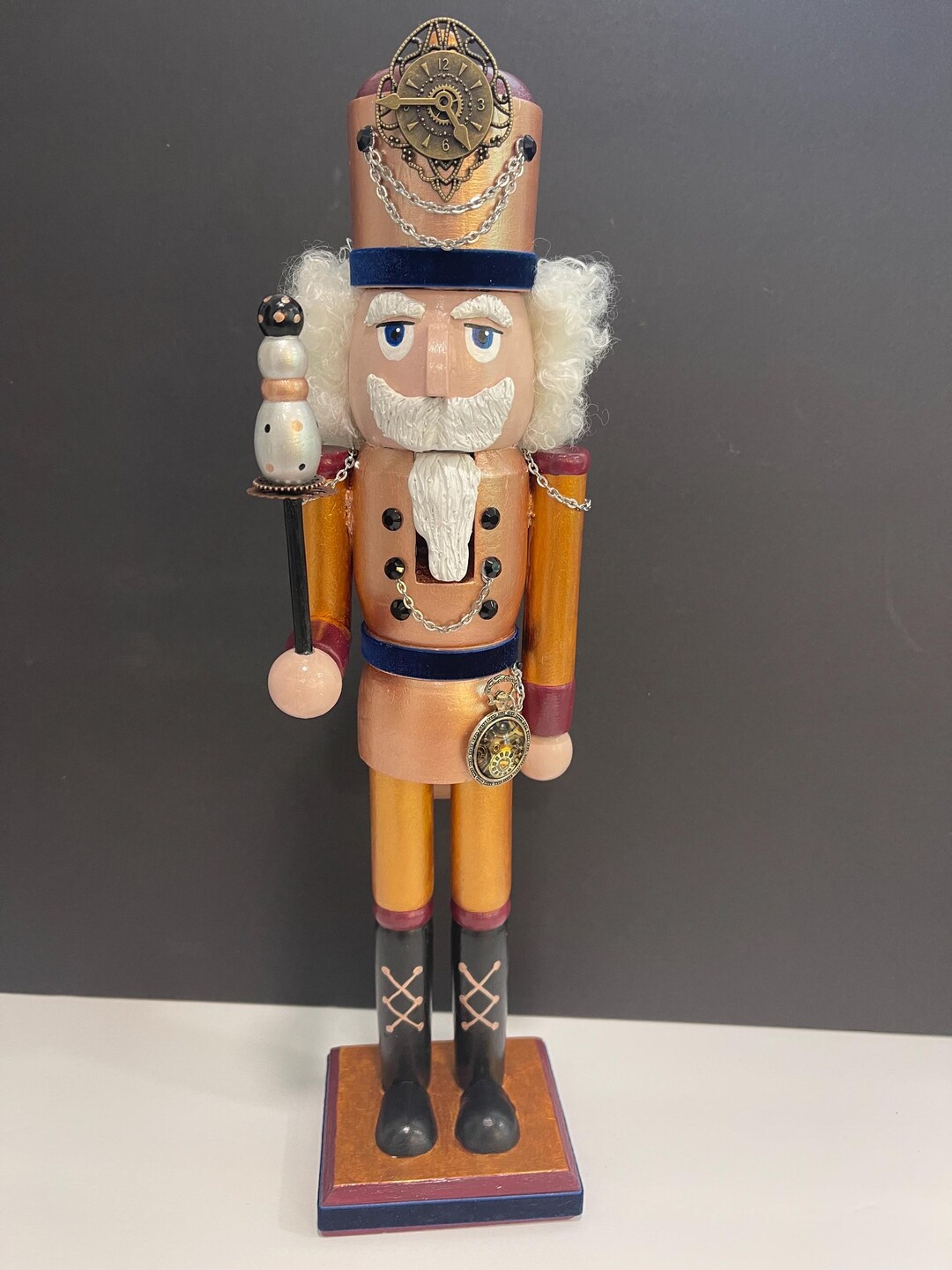 Rose Gold Nutcracker, Holiday Figurine, Handmade, Hand Painted, Fantasy ...