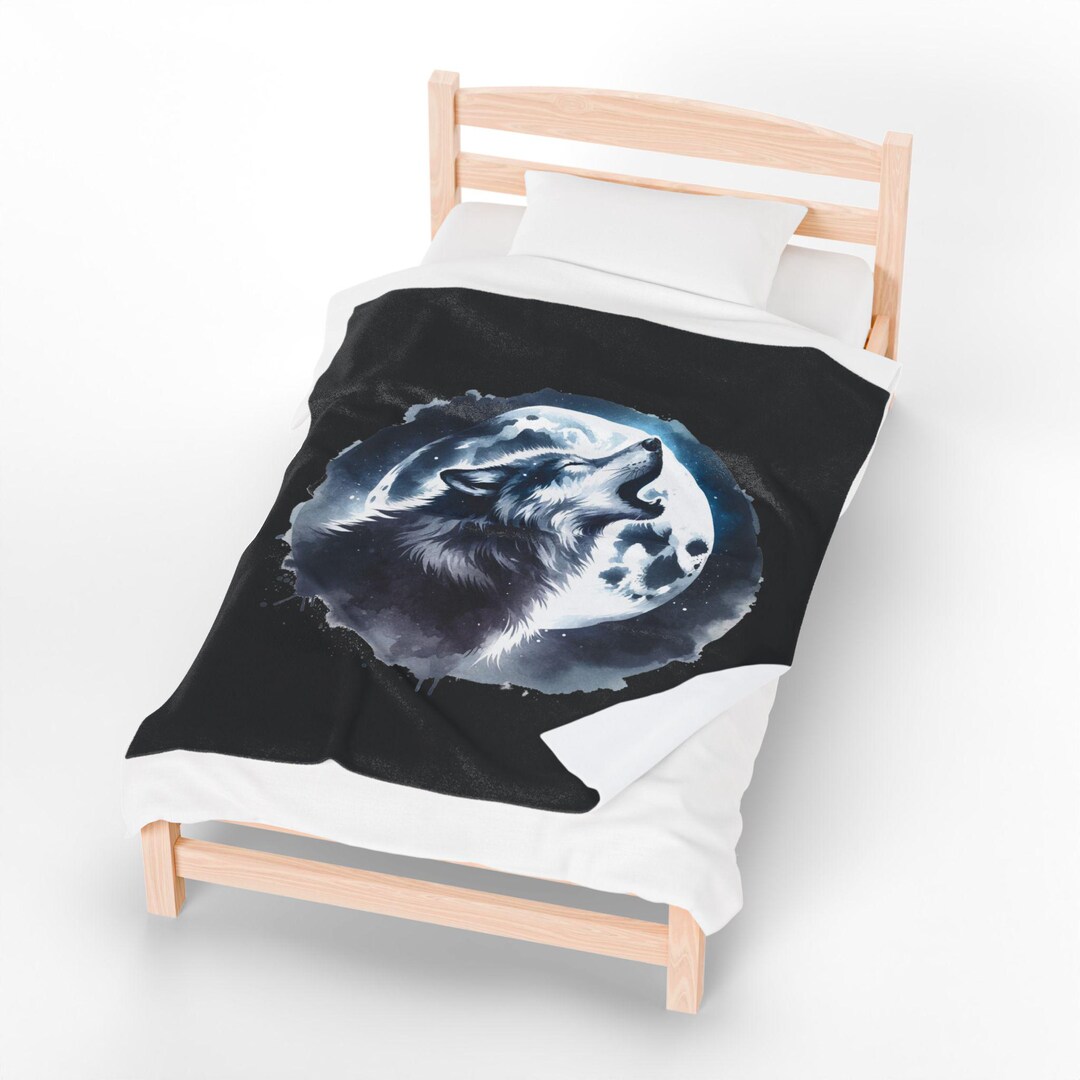 Wolf Howling at Moon Velveteen Plush Blanket: Cozy Night Sky Throw - Etsy