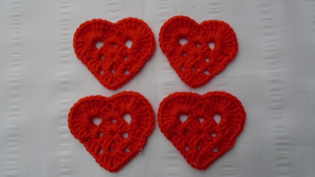 Crochet Heart Shape Motif in Red Color Set of 4 Valentine Small Coaster ...