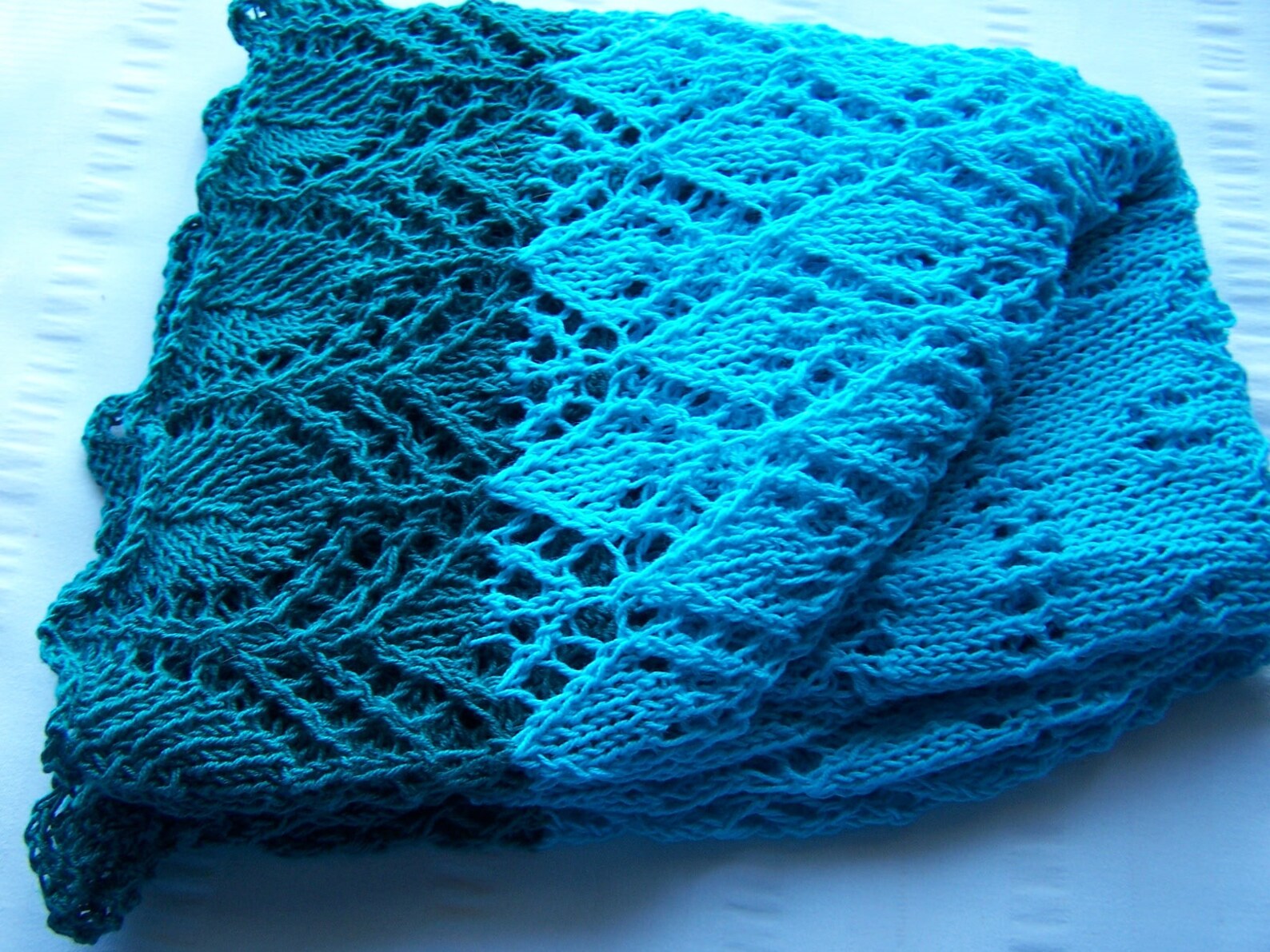Half pi shawl hand knitted shawl aqua and teal colors cotton | Etsy