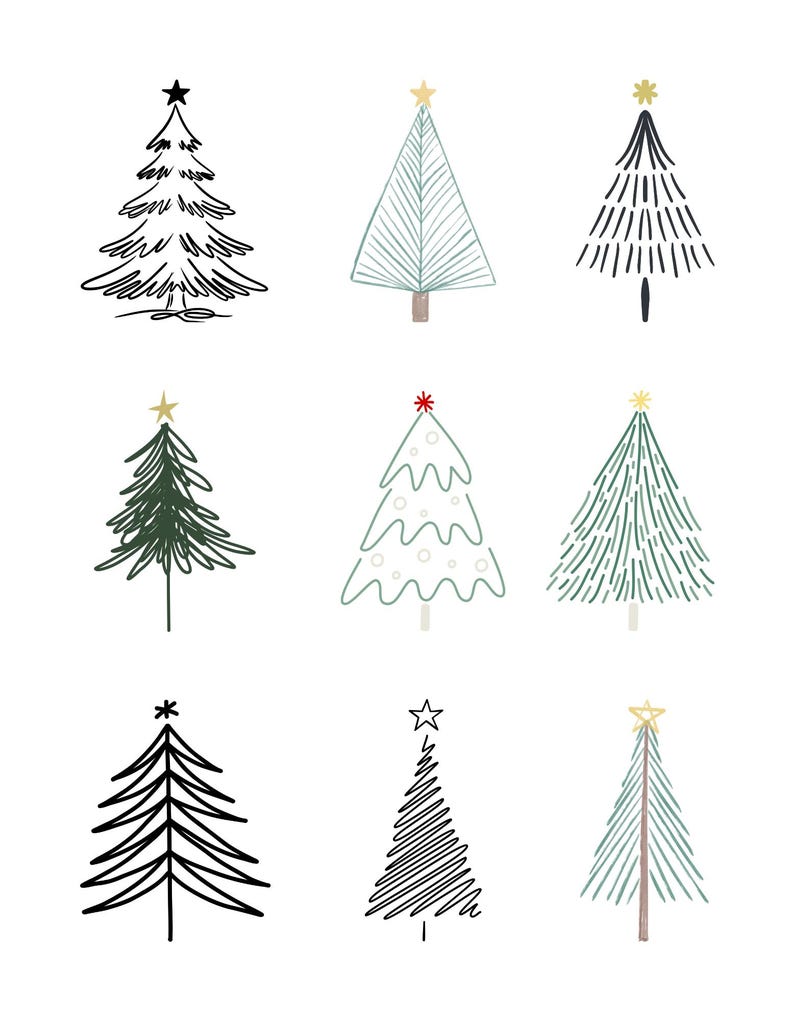 Christmas Tree Line Art Print (digital Download) - Etsy