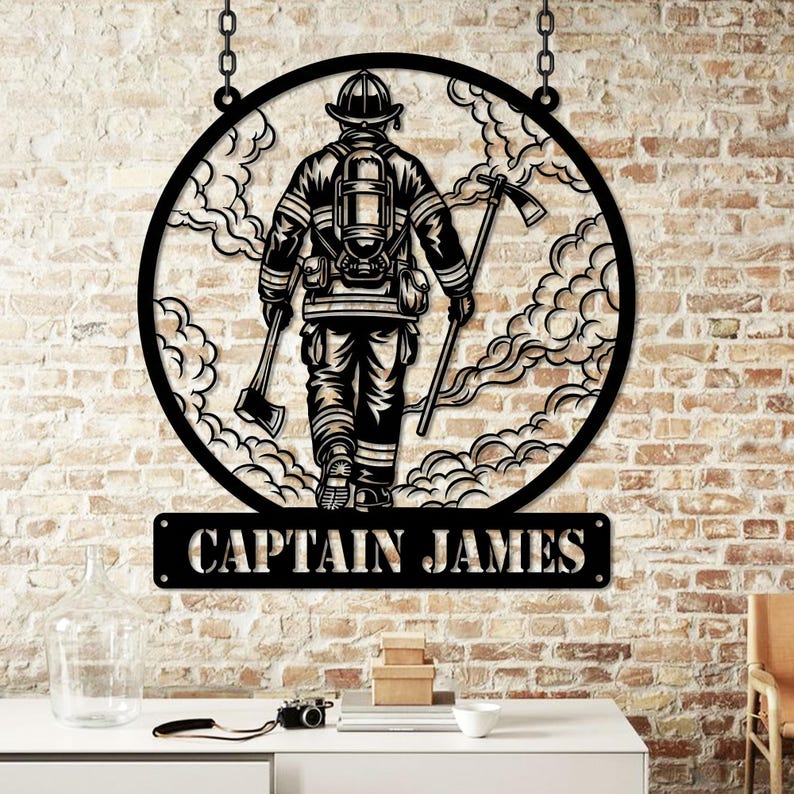 Custom Firefighter Metal Sign, Personalized Fire Department Wall Decor ...