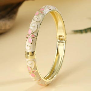 Vintage Bangle Bracelets Pink Gold-plated Enamel Cloisonné Bangle, Pink ...