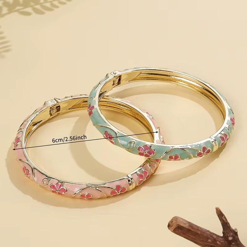 Vintage Bangle Bracelets Pink Gold-plated Enamel Cloisonné Bangle, Pink ...