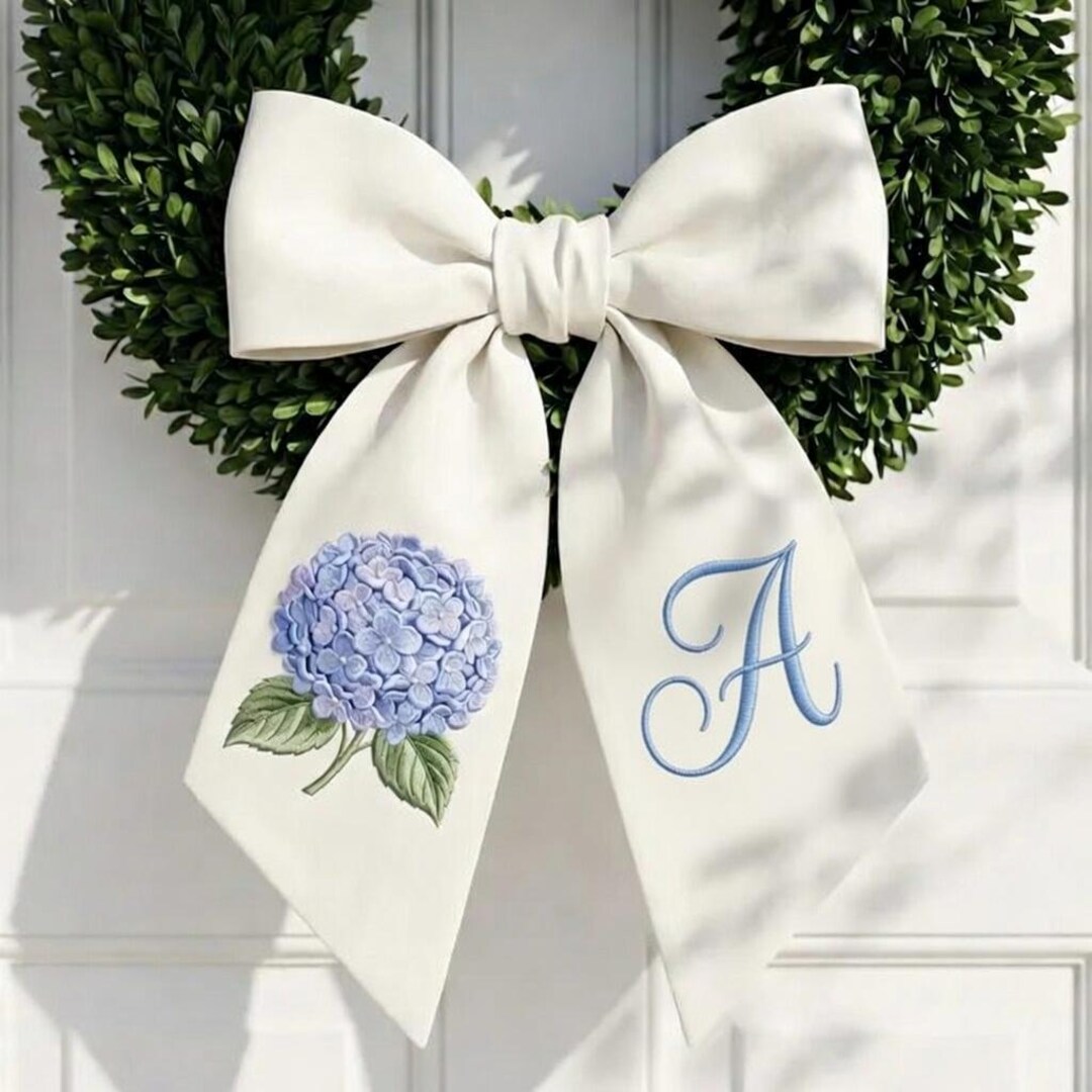 Personalized Hydrangea Embroidered Sash, Embroidered Wreath Sash ...