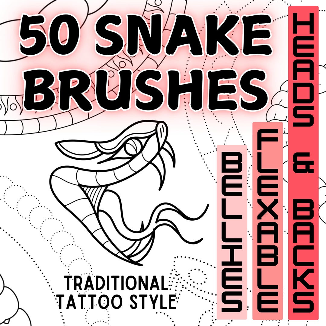 50 Traditional Snake Tattoo Procreate Brushes: Liners, Shaders ...
