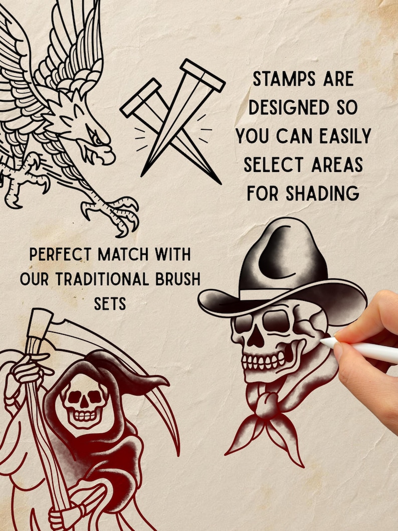 50 American Traditional Tattoo Procreate Stamps: Flash Art Brushset ...