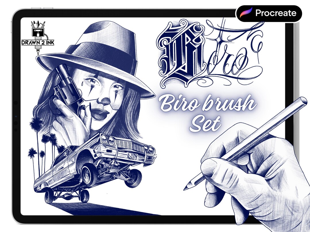 Biro Brush Set - 8 Realistic Biro Brushes, Color Palette and 2 High ...