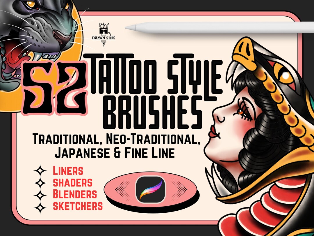 The ULTIMATE Tattoo Styles Procreate Brushes-52 Liners, Shaders ...