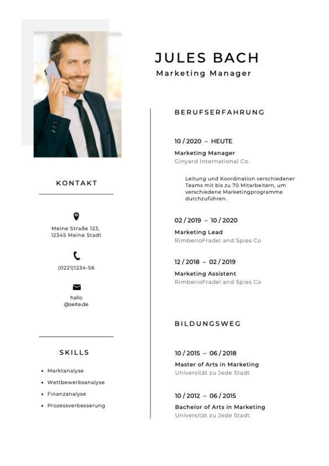 CV Template German Professional Simple Modern Microsoft Word PDF - Etsy