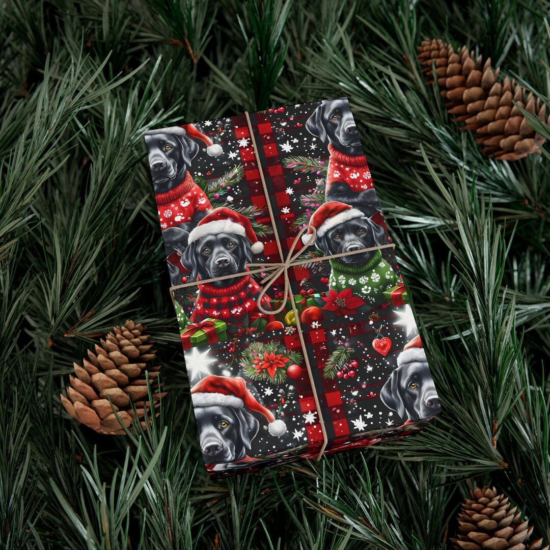 Christmas Black Labrador Retriever Wrapping Paper, Black Lab Wrapping ...