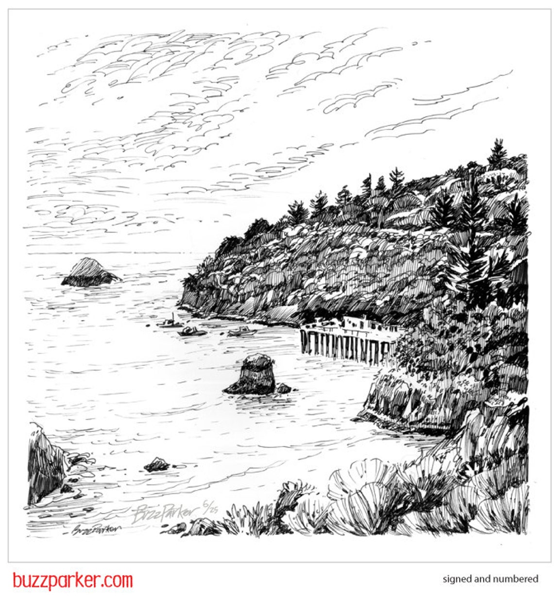Trinidad Head Pier 15/25 Ink Drawing Series Art Print 12x12 by - Etsy