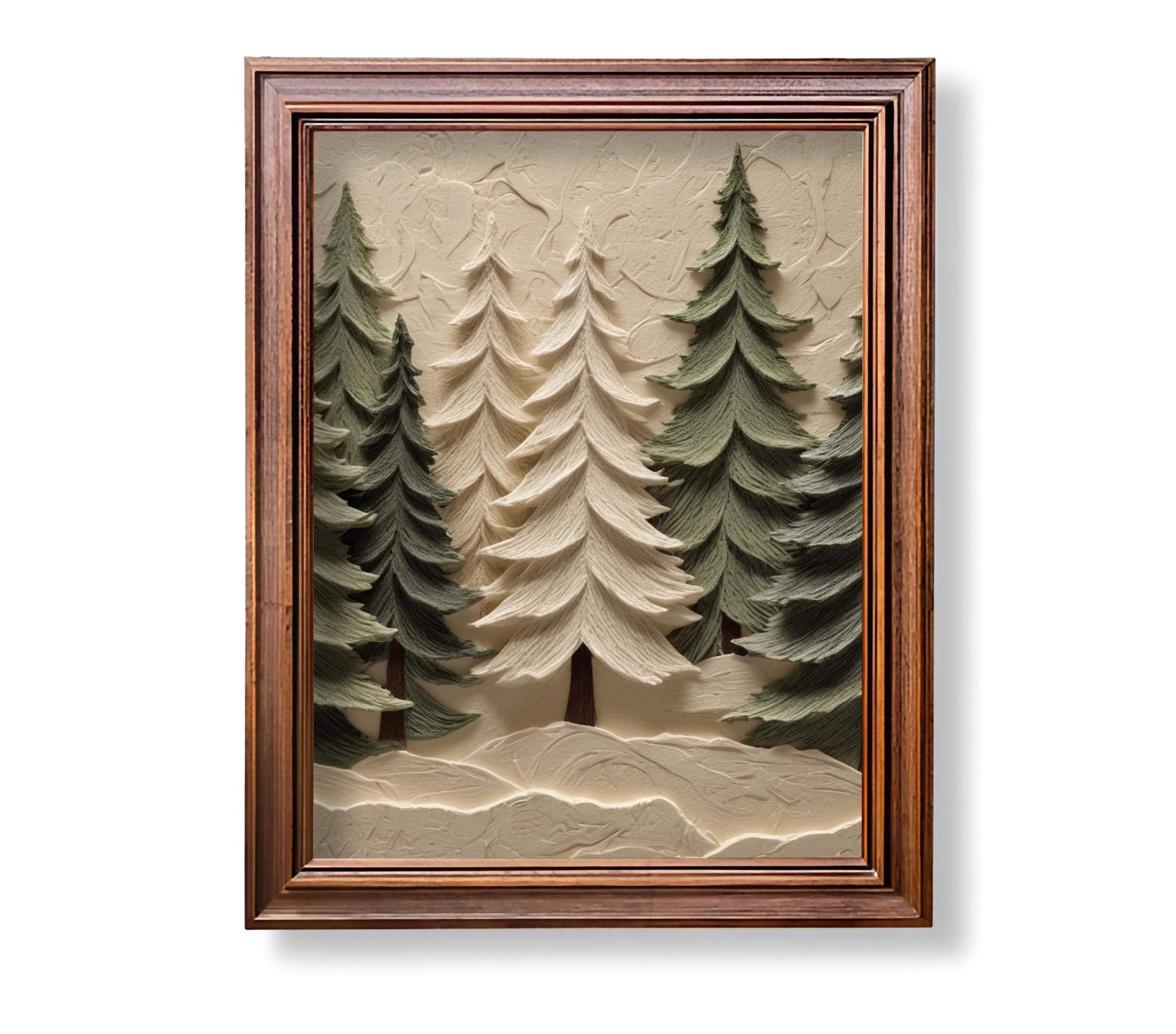 Winter Textured Abstract Painting Christmas Trees, Modern Style ...