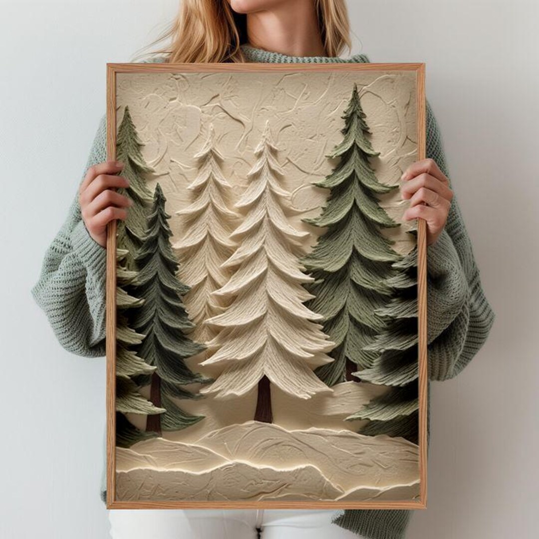 Winter Textured Abstract Painting Christmas Trees, Modern Style ...