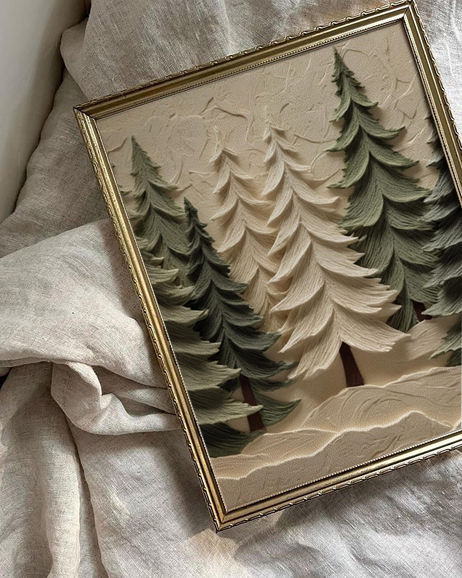 Winter Textured Abstract Painting Christmas Trees, Modern Style ...